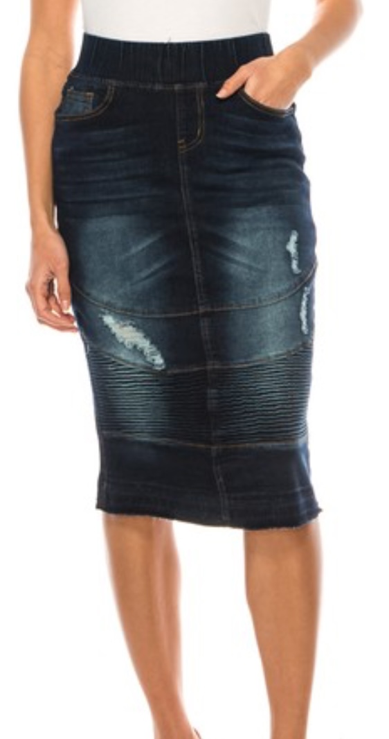 Dark Indigo Stretch Denim Skirt - Shanna's Threads